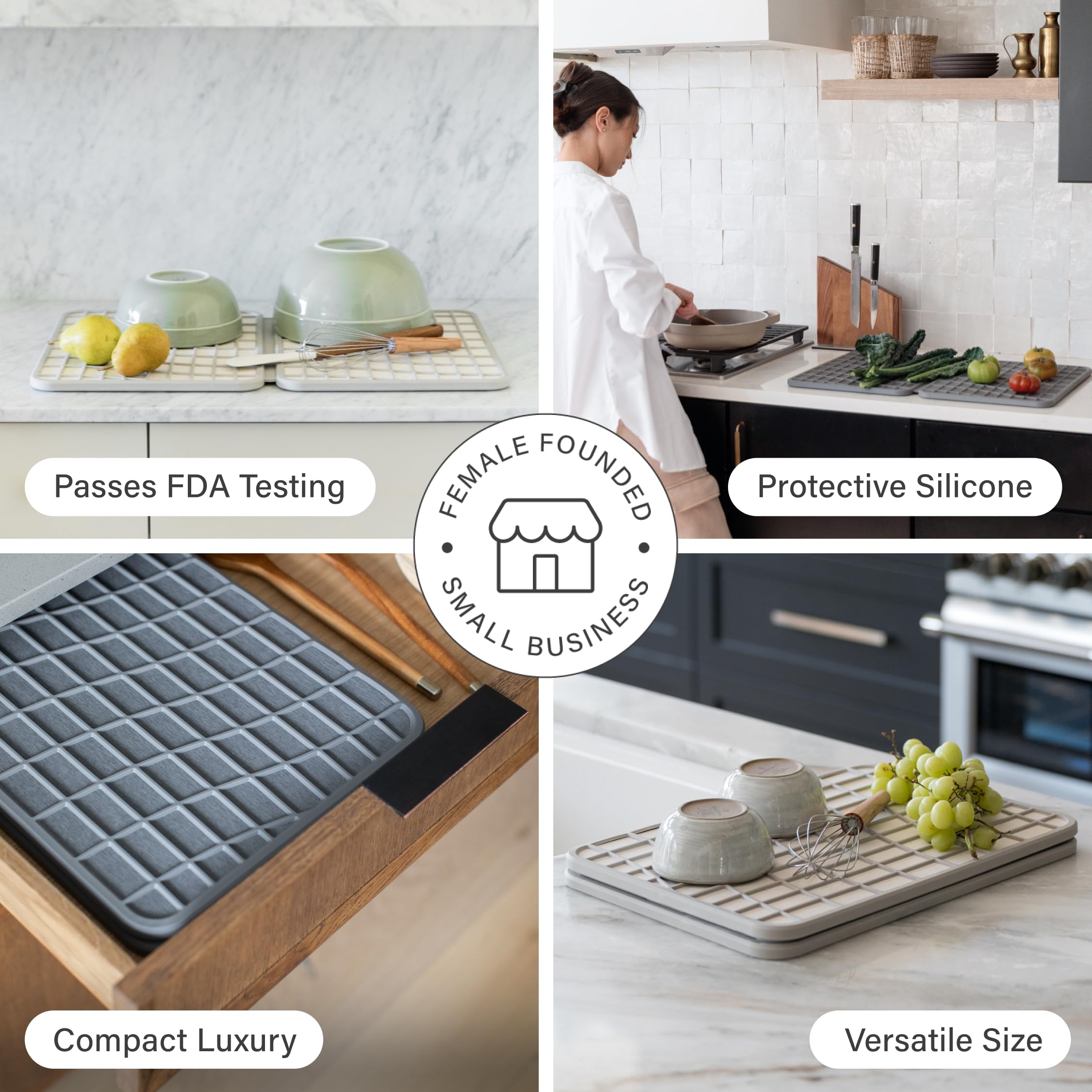 Dorai Home Large Dish Pad β 40% More Drying Space, Eco-Friendly Quick-Drying Stone Mat for Kitchen, 24.6" x 16.5", Sandstone