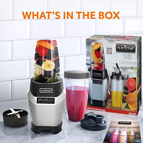 Nutrichef NCBL1000 Personal Electric Single Serve Small Professional Kitchen Countertop Mini Blender for Shakes and Smoothies w/Pulse Blend, Convenient Lid Co, 20 & 24 oz Cups, Black