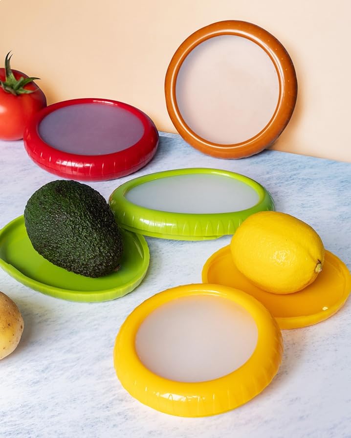 4pcs Silicone Fruit Storage Box, Upgrated Silicone Fruit And Vegetable Anti-Oxidation Storage Containers, Fresh Preservation Box for Avocado Tomato Onion Lemon, Container Set for Fridge Keep Fresh