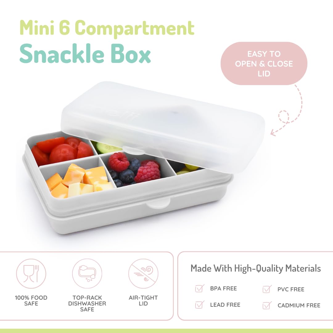 melii Mini Snackle Box β 6 Compartments, Divided Snack Container, Food Storage for Kids and Adults, Removable Dividers, Arts & Crafts, Beads, BPA-Free, Grey