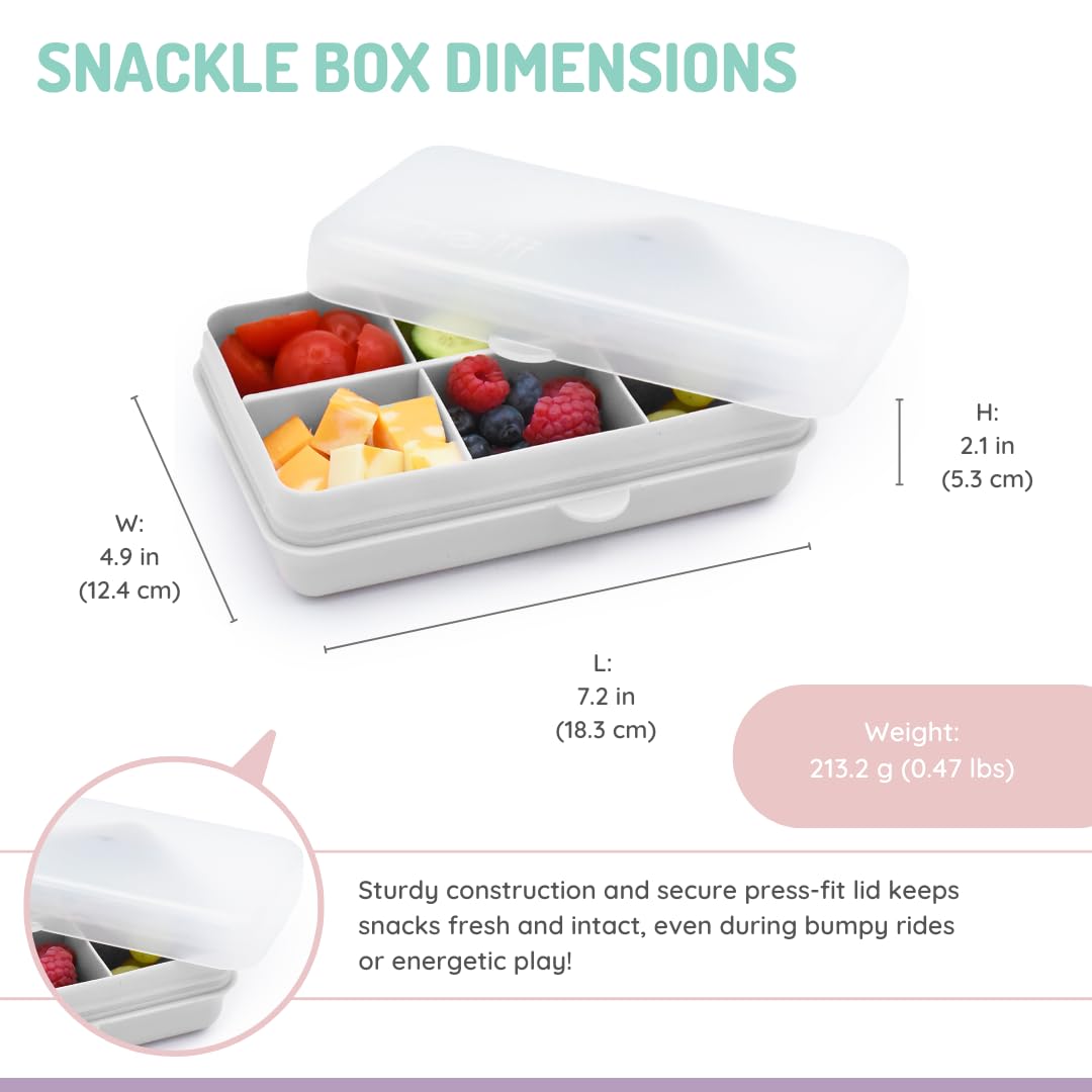 melii Mini Snackle Box β 6 Compartments, Divided Snack Container, Food Storage for Kids and Adults, Removable Dividers, Arts & Crafts, Beads, BPA-Free, Grey