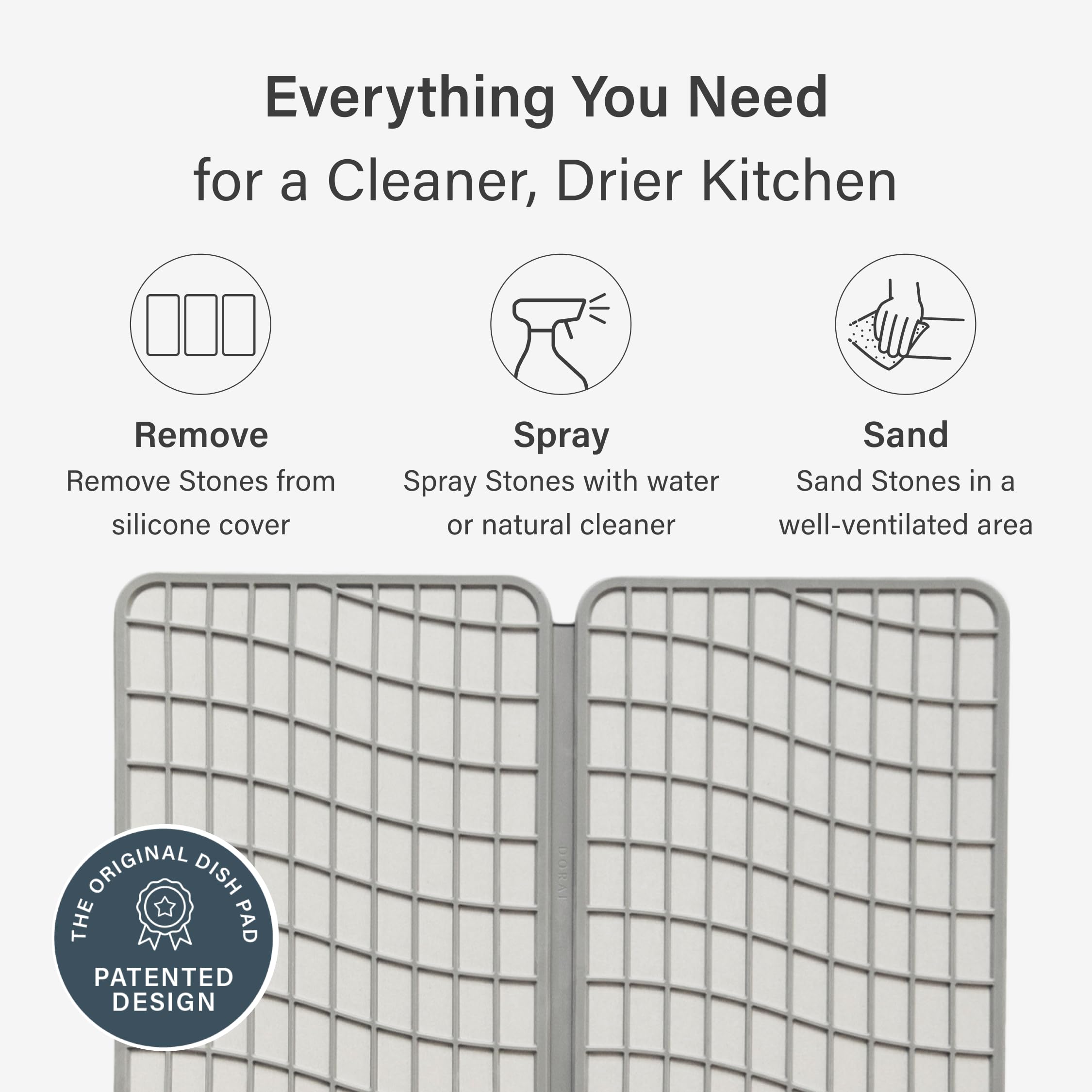 Dorai Home Large Dish Pad β 40% More Drying Space, Eco-Friendly Quick-Drying Stone Mat for Kitchen, 24.6" x 16.5", Sandstone