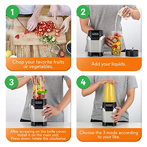 Nutrichef NCBL1000 Personal Electric Single Serve Small Professional Kitchen Countertop Mini Blender for Shakes and Smoothies w/Pulse Blend, Convenient Lid Co, 20 & 24 oz Cups, Black