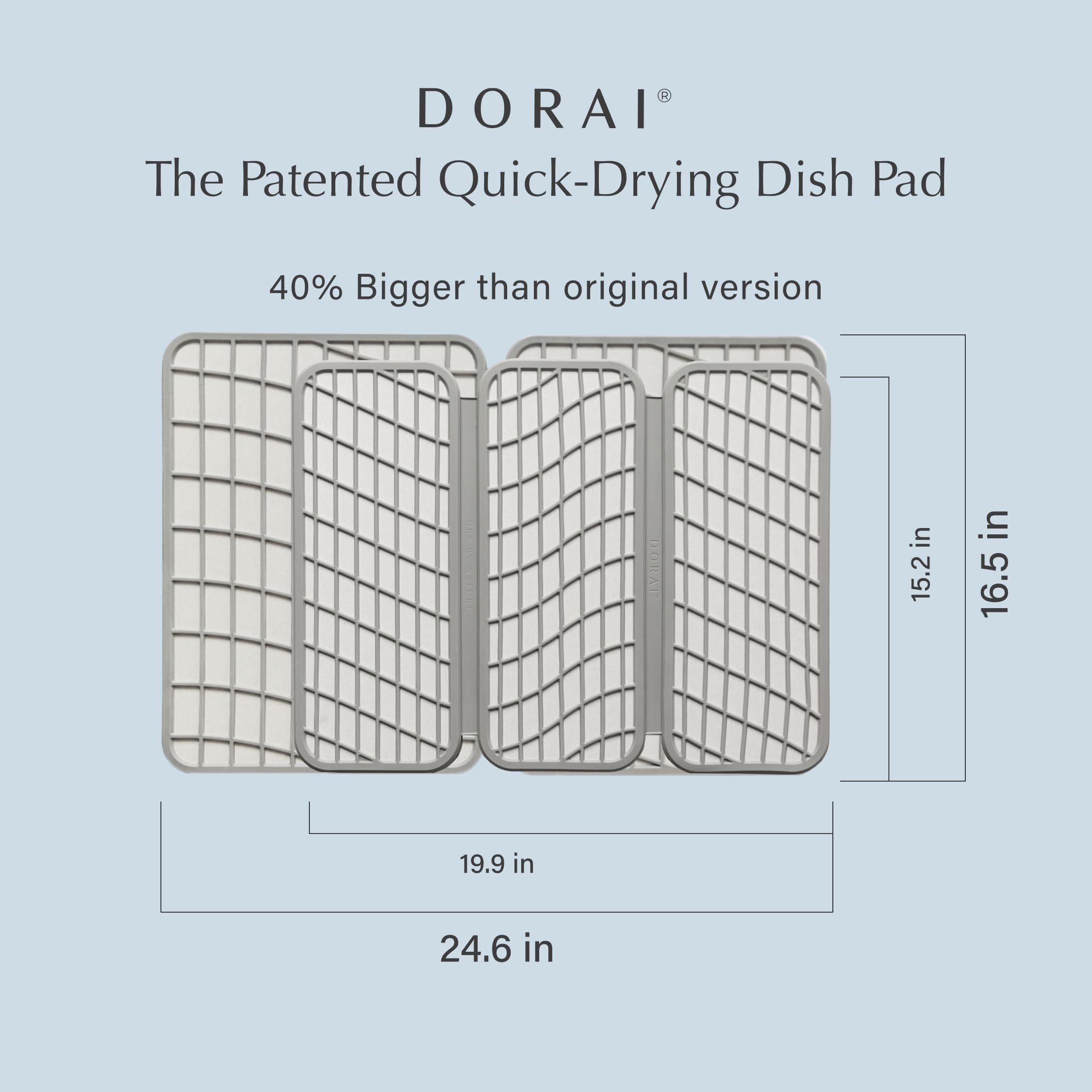 Dorai Home Large Dish Pad β 40% More Drying Space, Eco-Friendly Quick-Drying Stone Mat for Kitchen, 24.6" x 16.5", Sandstone