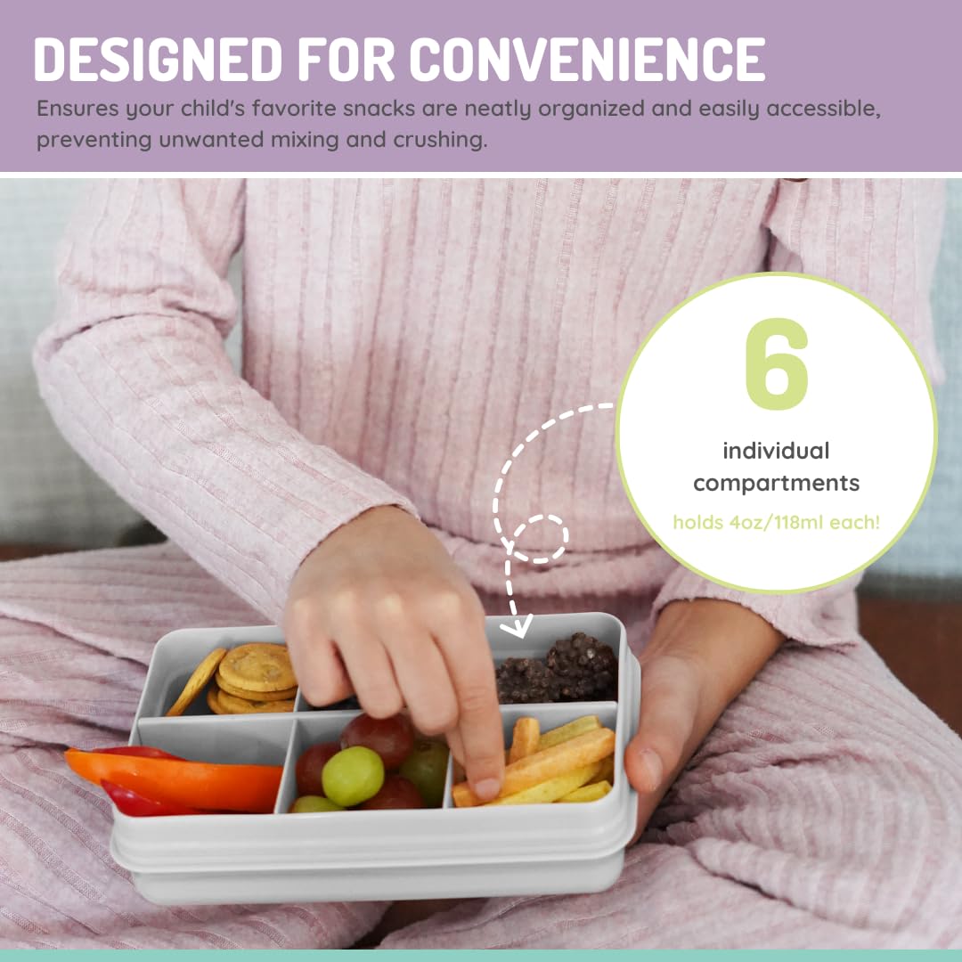 melii Mini Snackle Box β 6 Compartments, Divided Snack Container, Food Storage for Kids and Adults, Removable Dividers, Arts & Crafts, Beads, BPA-Free, Grey