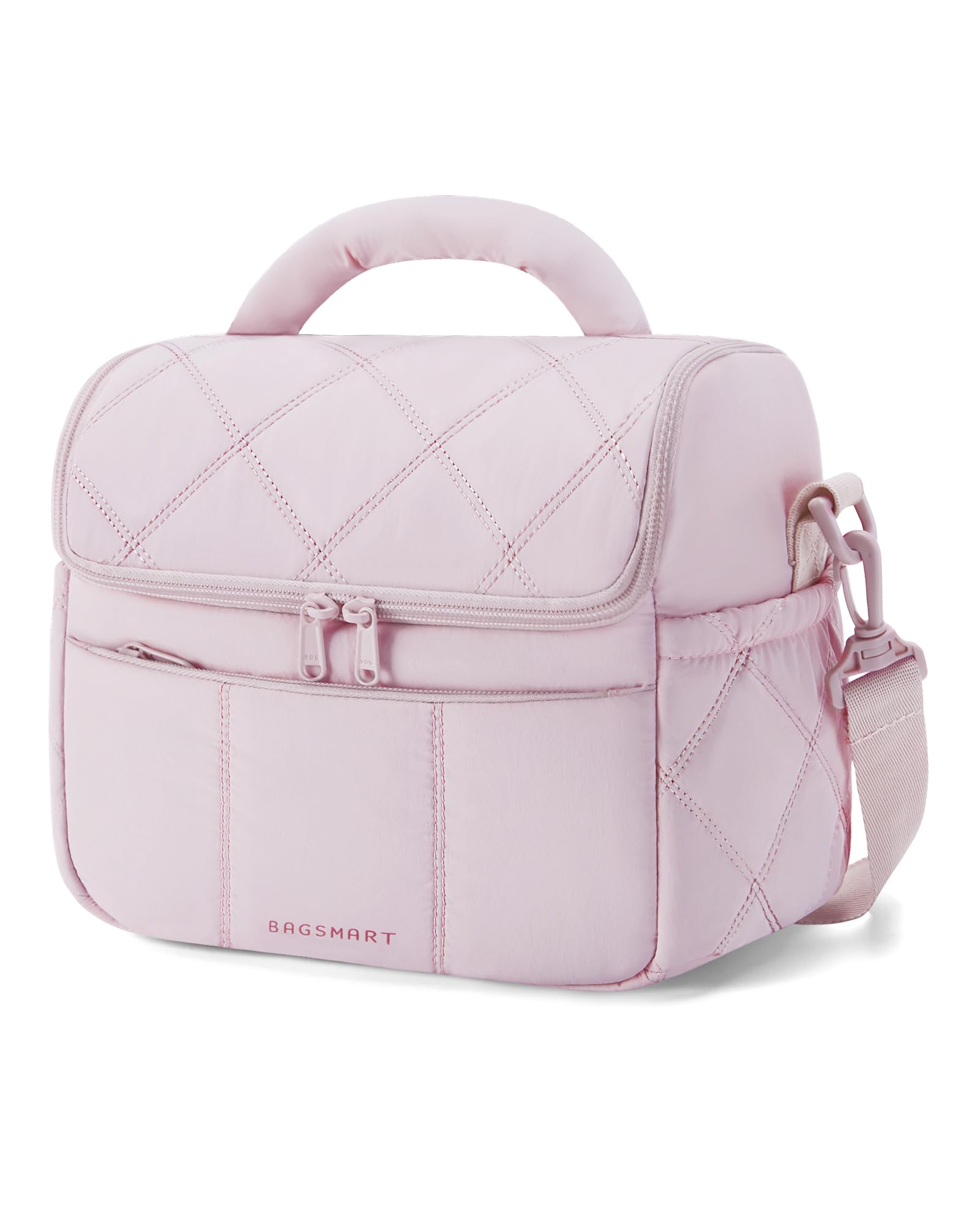 BAGSMART Insulated Lunch Bags for Women, Cute Quilted Lunch Box, Lightweight Puffy Padded Waterproof Lunch Tote, Reusable Lunch Cooler for Work Picnic Travel, Pink