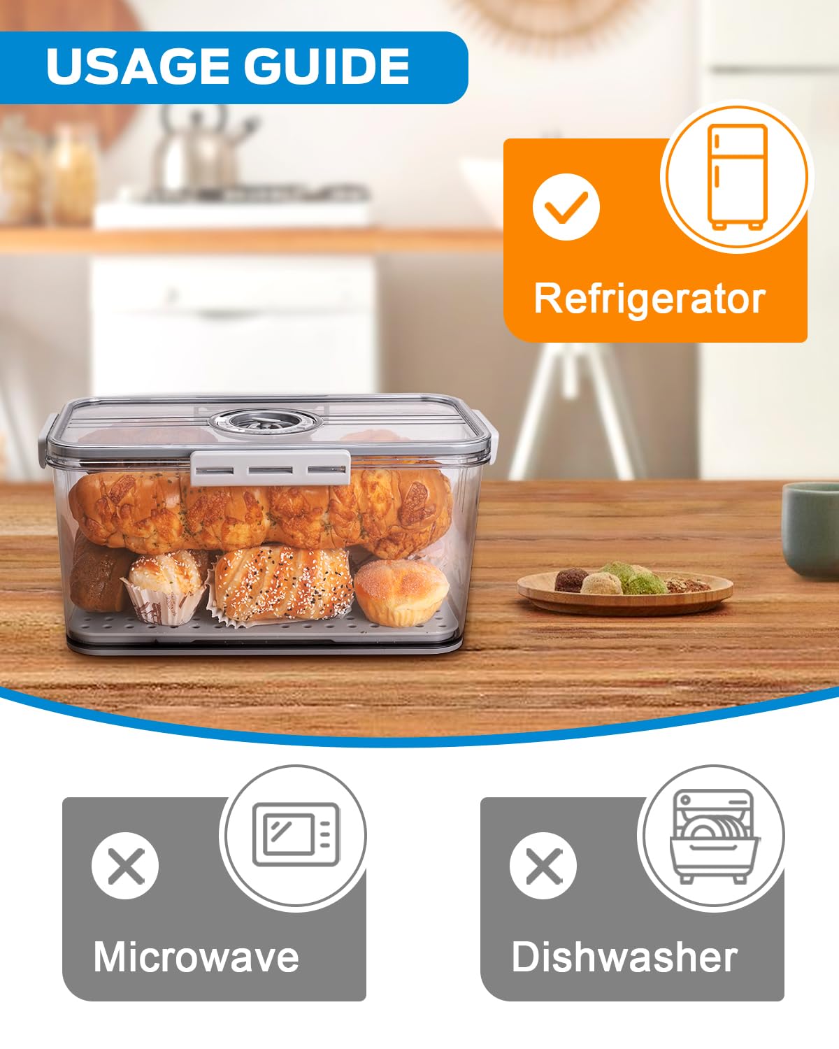 Dynta Bread Box 2 Pack Bread Container Airtight, Recording Time Bread Boxes for Kitchen Counter Organizers and Storage, Plastic Bread Storage with Lid for Homemade Bread, Toast, Loaf, Cookies
