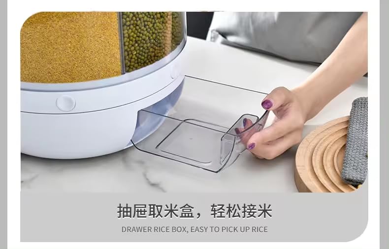 Rice Dispenser Kitchen Moisture-Proof 6-Grid Rotating Food Grain Dispenser Cereal Storage Box Rice Container Dispenser Min:10kg (10, Kilograms) Max:15kg (15 kilograms)