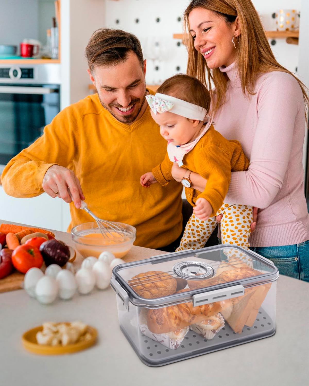 Dynta Bread Box 2 Pack Bread Container Airtight, Recording Time Bread Boxes for Kitchen Counter Organizers and Storage, Plastic Bread Storage with Lid for Homemade Bread, Toast, Loaf, Cookies