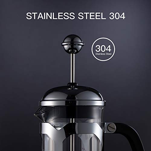 EAXCK 12oz French Press Coffee Maker, 304 Stainless Steel Coffee Press 4 Level Filtration System, Heat Resistant Thickened Borosilicate Glass, Easy Clean,100% BPA Free, Suitable for Single Person Use