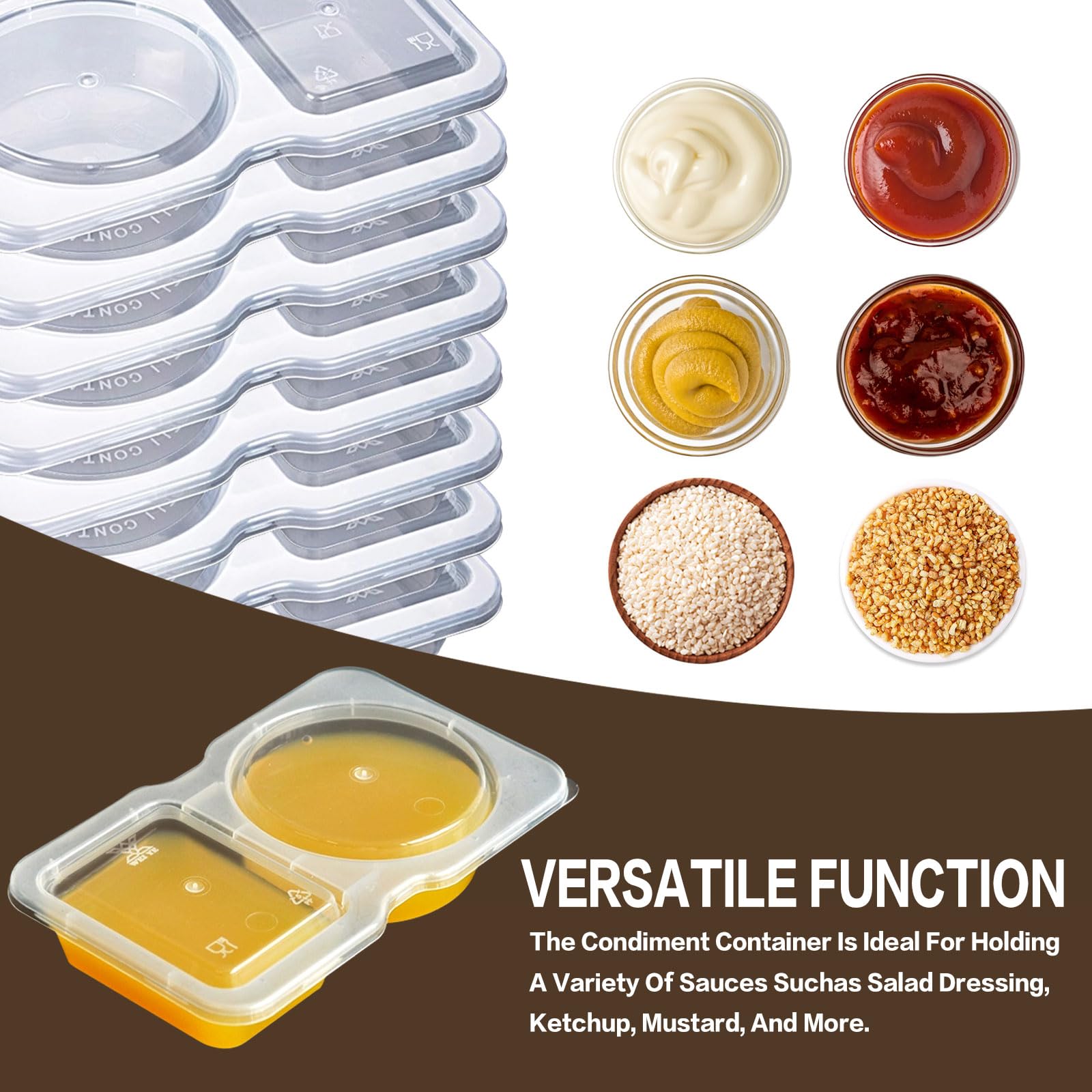 Obfuscate Condiment Container with Lids,Disposable Double Compartment Snack Container for Sauce, Sampling, Travel Snack 20PCS