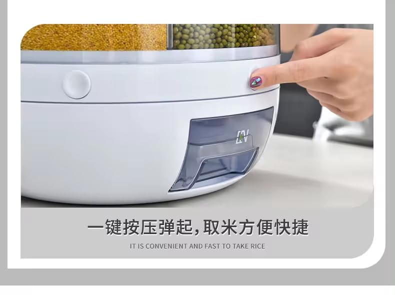 Rice Dispenser Kitchen Moisture-Proof 6-Grid Rotating Food Grain Dispenser Cereal Storage Box Rice Container Dispenser Min:10kg (10, Kilograms) Max:15kg (15 kilograms)