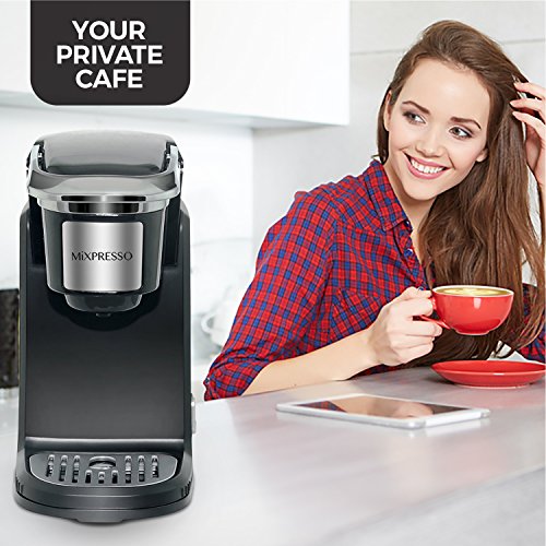 Mixpresso Single Cup Coffee Maker | Personal, Single Serve Coffee Brewer Machine, Compatible with Single-Cups | Quick Brew Technology, Programmable Features, One Touch Function (Black)