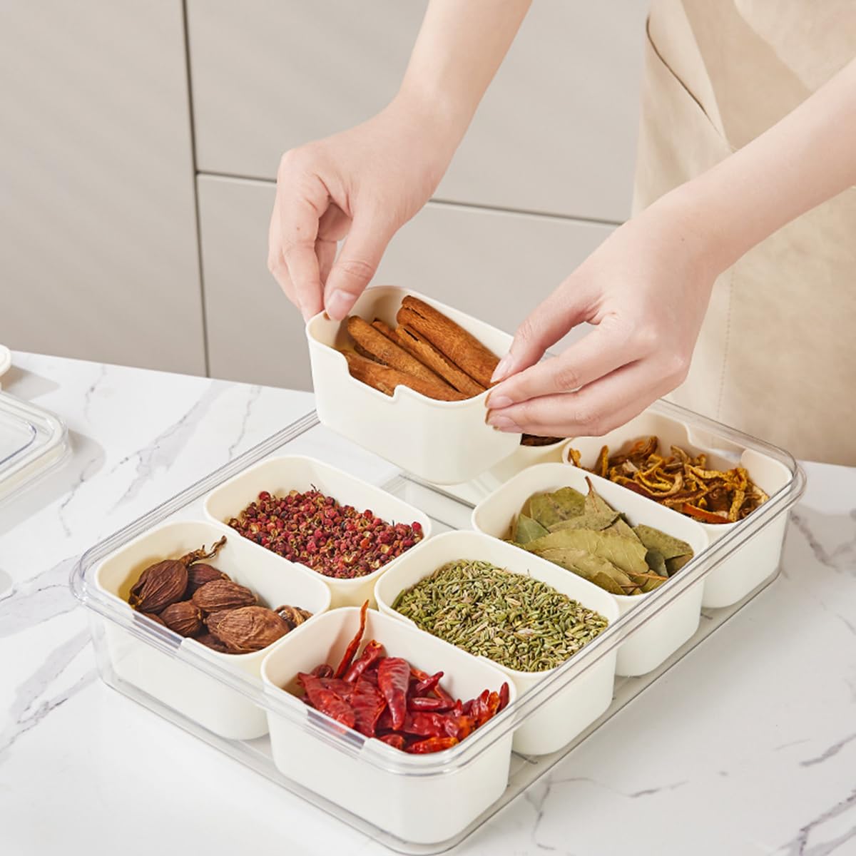 Luxital Divided Serving Tray with Lid and Handle - Portable Snackle Box Container - Snackle Box for Travel - Clear Organizer for Fruit, Veggie, Candy, Nuts - Perfect for Party, Picnic (2L)