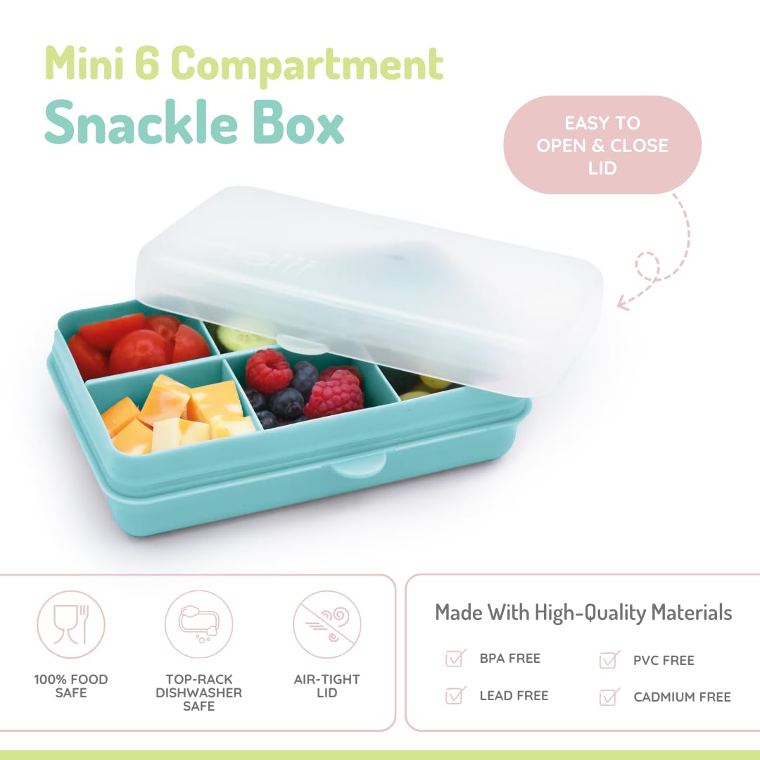 melii Mini Snackle Box β 6 Compartments, Divided Snack Container, Food Storage for Kids and Adults, Removable Dividers, Arts & Crafts, Beads, BPA-Free, Blue