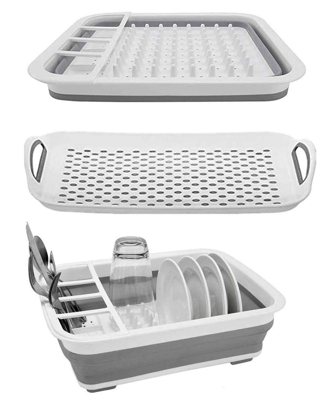 Ahyuan Collapsible Dish Drying Rack with Drainboard Tray Space Saving Camper Accessories Kitchen Storage Organizer RV Accessories for Inside Camper Accessories for Travel Trailers (with Drainboard)