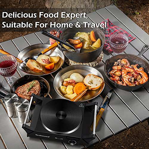 Hot Plate, Techwood Electric Stove for Cooking, 1500W Countertop Single Burner with Adjustable Temperature & Stay Cool Handles, 7.5β Cooktop for RV/Home/Camp, Compatible for All Cookwares Upgraded Version
