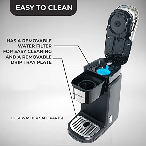 Mixpresso Single Cup Coffee Maker | Personal, Single Serve Coffee Brewer Machine, Compatible with Single-Cups | Quick Brew Technology, Programmable Features, One Touch Function (Black)