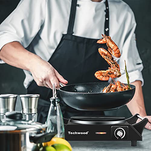 Hot Plate, Techwood Electric Stove for Cooking, 1500W Countertop Single Burner with Adjustable Temperature & Stay Cool Handles, 7.5β Cooktop for RV/Home/Camp, Compatible for All Cookwares Upgraded Version