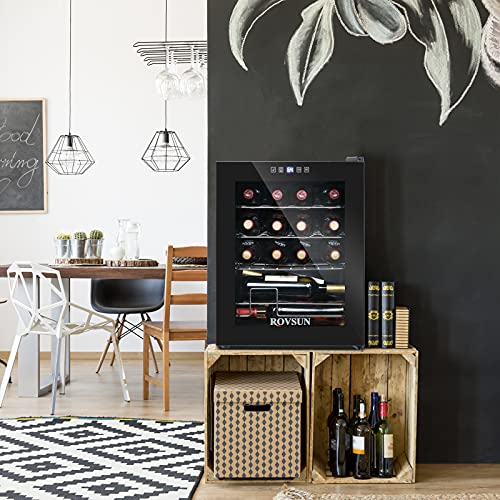 ROVSUN 16 Bottle Wine Cooler Refrigerator, Freestanding Compressor Wine Chiller, Beverage Wine Fridge with Digital Temperature Control & Double-layer Glass Door for Red White Wine, Champagne, Beer