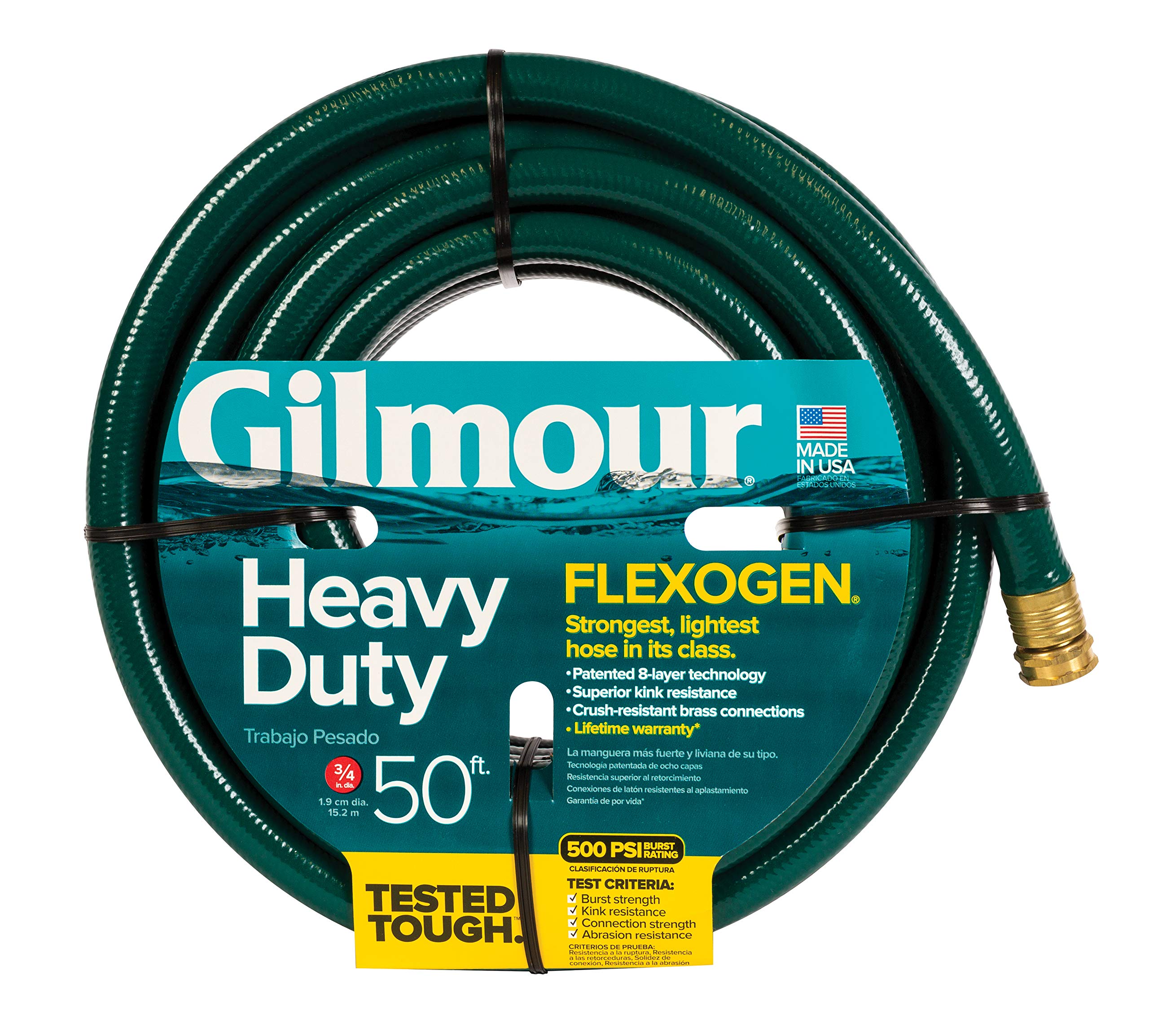 Gilmour 843501-1001 Flexogen Heavy Duty Watering Garden Hose 3/4in x 50 Feet, Green
