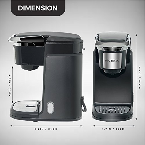 Mixpresso Single Cup Coffee Maker | Personal, Single Serve Coffee Brewer Machine, Compatible with Single-Cups | Quick Brew Technology, Programmable Features, One Touch Function (Black)
