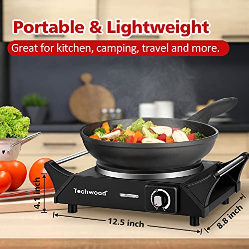 Hot Plate, Techwood Electric Stove for Cooking, 1500W Countertop Single Burner with Adjustable Temperature & Stay Cool Handles, 7.5β Cooktop for RV/Home/Camp, Compatible for All Cookwares Upgraded Version