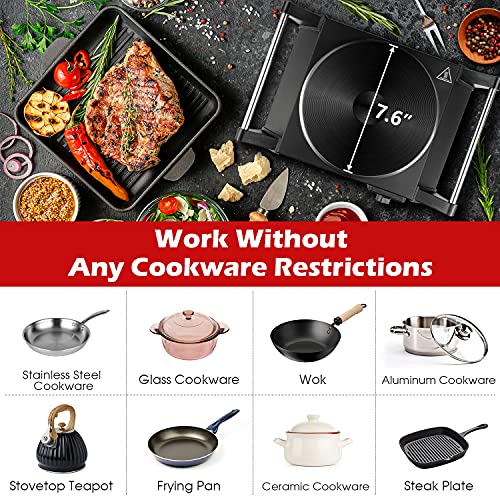 Hot Plate, Techwood Electric Stove for Cooking, 1500W Countertop Single Burner with Adjustable Temperature & Stay Cool Handles, 7.5β Cooktop for RV/Home/Camp, Compatible for All Cookwares Upgraded Version