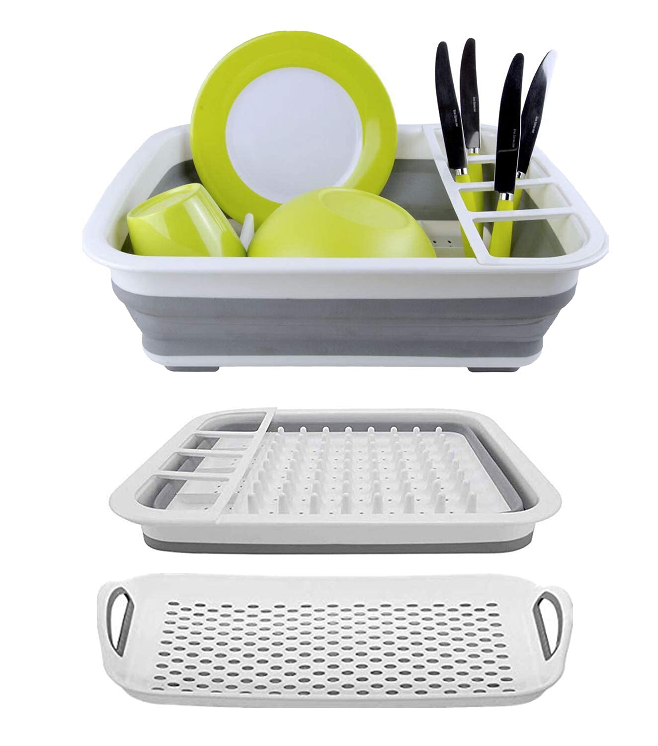 Ahyuan Collapsible Dish Drying Rack with Drainboard Tray Space Saving Camper Accessories Kitchen Storage Organizer RV Accessories for Inside Camper Accessories for Travel Trailers (with Drainboard)