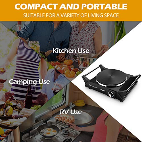 Hot Plate, Techwood Electric Stove for Cooking, 1500W Countertop Single Burner with Adjustable Temperature & Stay Cool Handles, 7.5β Cooktop for RV/Home/Camp, Compatible for All Cookwares Upgraded Version