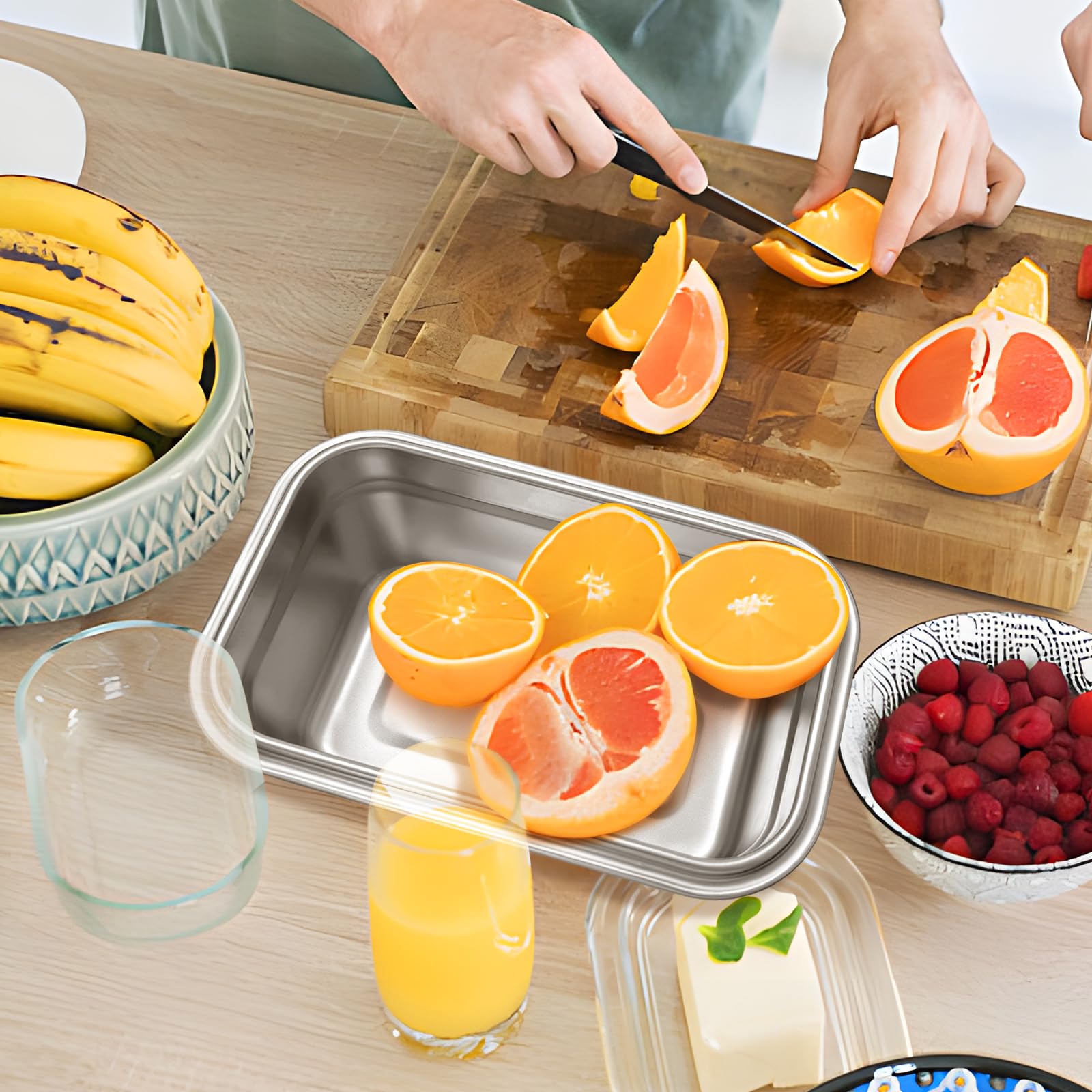 SCHBIT 2pcs Stainless Steel Food Containers 304 Stainless Steel Fruit Food Storage Box Metal Storage Container Set Stainless Steel Baking Pan for Oven Dishwsher Freezer,Safe Stackable 1000/2600ml
