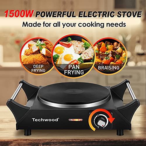 Hot Plate, Techwood Electric Stove for Cooking, 1500W Countertop Single Burner with Adjustable Temperature & Stay Cool Handles, 7.5β Cooktop for RV/Home/Camp, Compatible for All Cookwares Upgraded Version