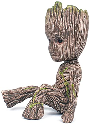 PVC Statue Groot in for Kids Home Decor Miniature Fairy Garden Sitting Groot Figurine, Brown