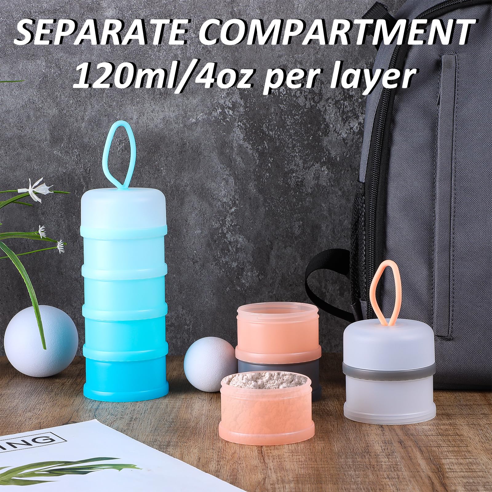 2 Pcs Protein Powder Container, 4 Stackable Leakproof Protein Powder Dispenser, Portable Keychain Protein Powder Container for Workout, Fitness, Travel (Pink, Blue)