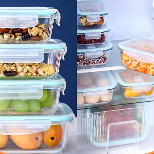 GRZJOPP 3Sets Glass Food Storage Containers with Lids Leakproof Glass Airtight Meal Prep Containers for Kitchen, Microwave, Oven, Frenzer and Dishwasher Safe,Rectangle