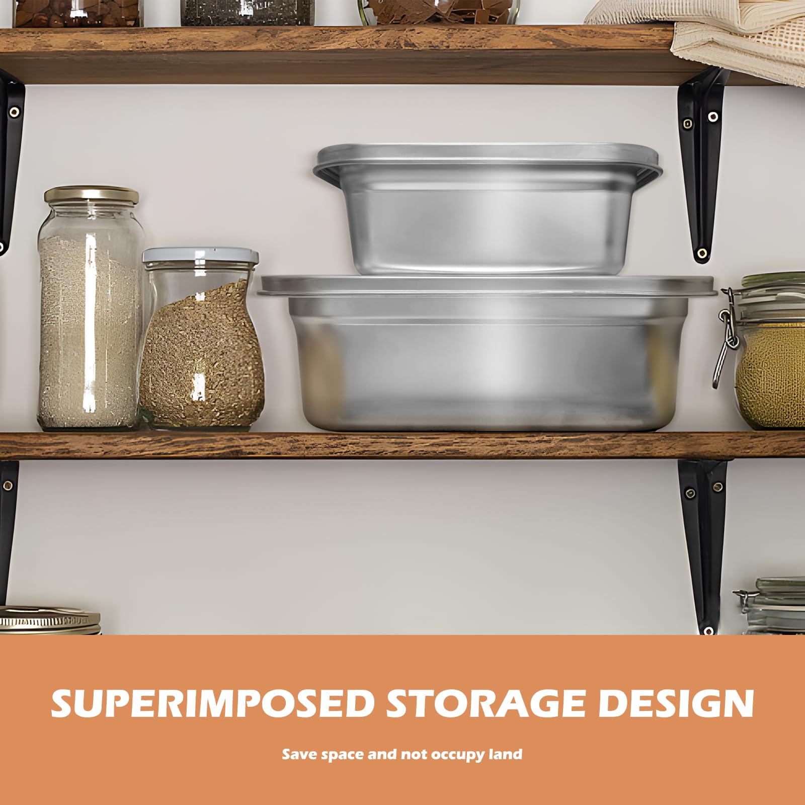 SCHBIT 2pcs Stainless Steel Food Containers 304 Stainless Steel Fruit Food Storage Box Metal Storage Container Set Stainless Steel Baking Pan for Oven Dishwsher Freezer,Safe Stackable 1000/2600ml