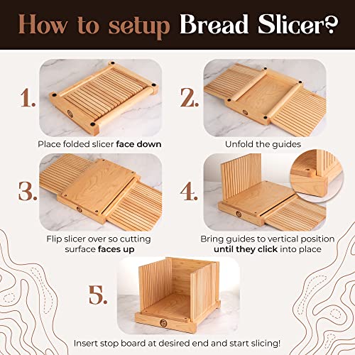 Bread Slicer for Homemade Bread (Hard Maple Wood) – 4 Different Thickness Options for Even and Consistent Bread Slices - Compact Foldable Bread Slicing Guide with Optimal Knife Grooves