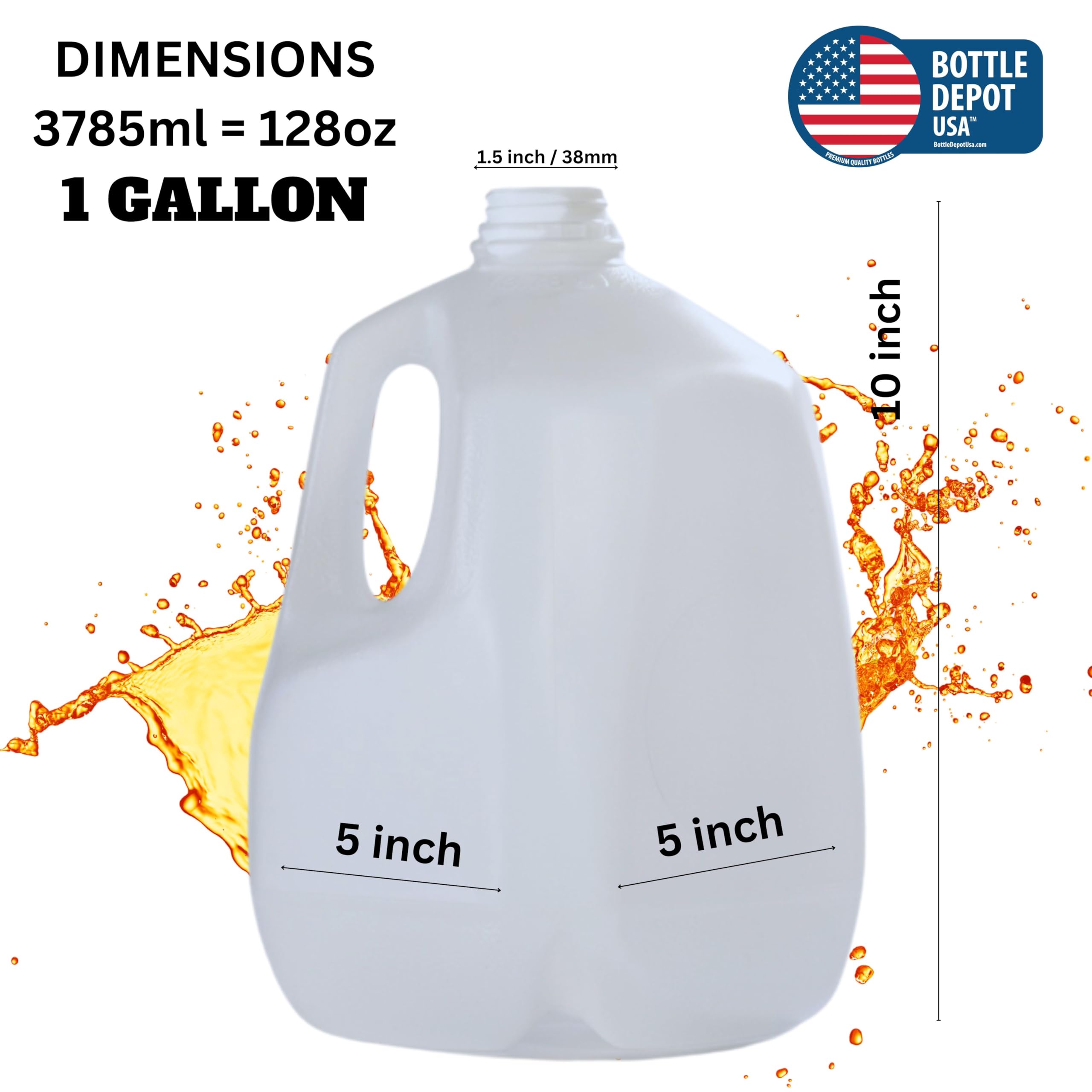 (4 PACK) 128 Oz Empty Plastic Gallon Juice Bottles with Tamper Evident WHITE Caps - Smoothie Bottles - Ideal for Juices, Milk, Smoothies, Picnic's and Even Meal Prep - Made in USA