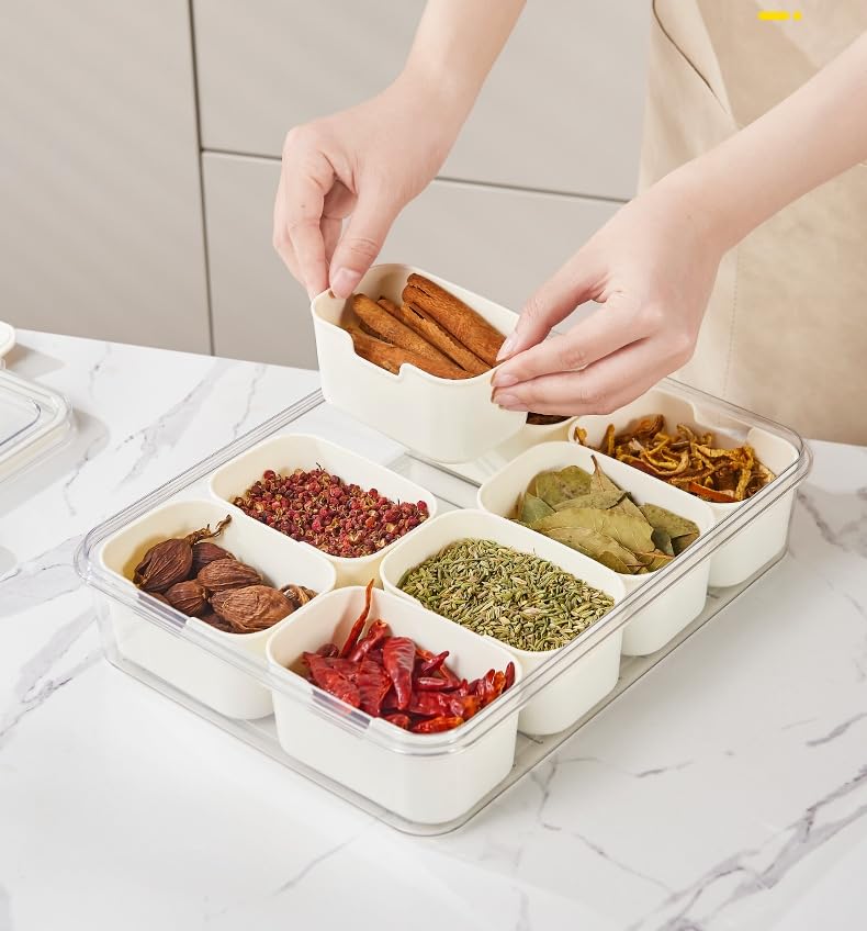 Travel Snack Box, Divided Serving Tray with Lid and Handle, Snackle Box Container, Multi-purpose Food Organizer and Storage Container for Charcuterie Veggie Fruit