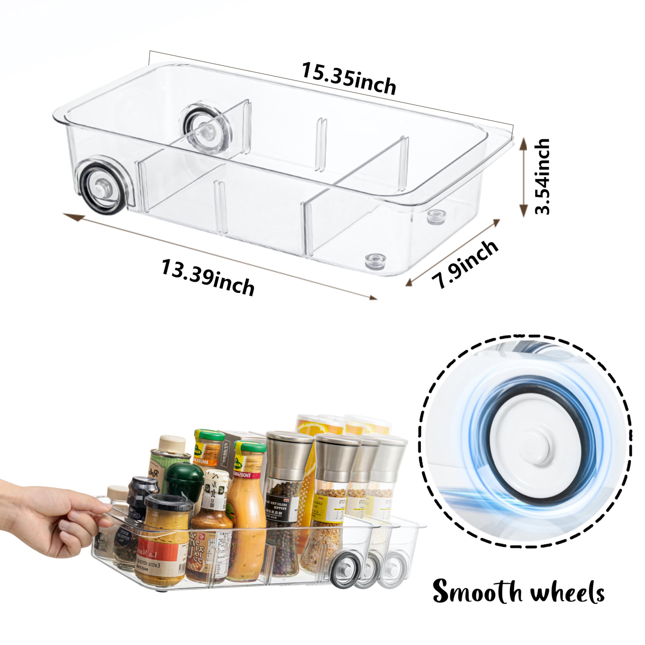 LXLXXL Fridge Organizer Bins With Wheels, 3 Pack Roll Out Refrigerator Organizers And Storage Refrigerator Drawer With Dividers, Upgrade Thick Plastic Pantry Storage Bins, Kitchen Organization