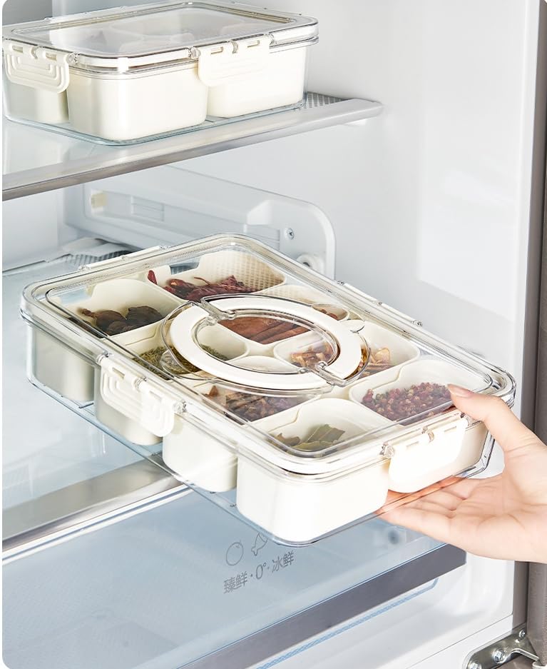 Travel Snack Box, Divided Serving Tray with Lid and Handle, Snackle Box Container, Multi-purpose Food Organizer and Storage Container for Charcuterie Veggie Fruit