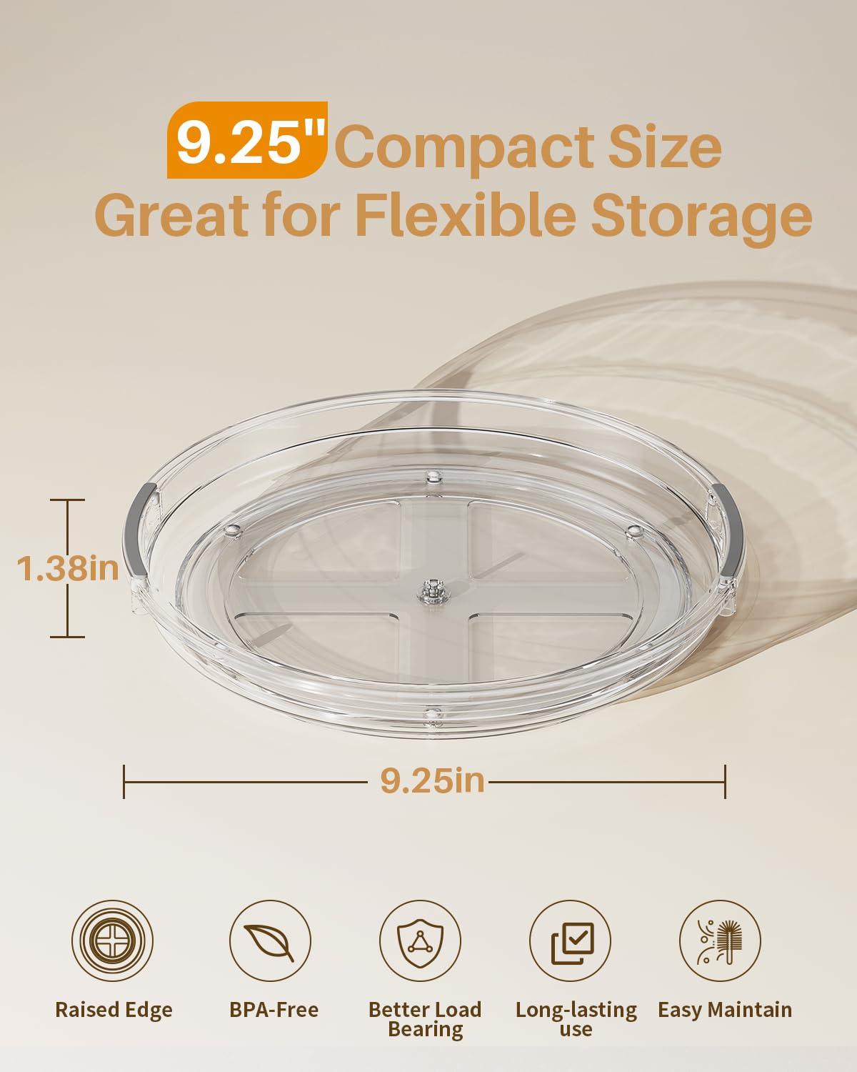 LAMU 2 Pack Lazy Susan Organizer 9.25 inch Turntable for Cabinet, Small Spice Organization for Cabinet, Kitchen, Pantry, Table Top, Fridge, Countertop, Medicine Cabinet Organizer, Clear