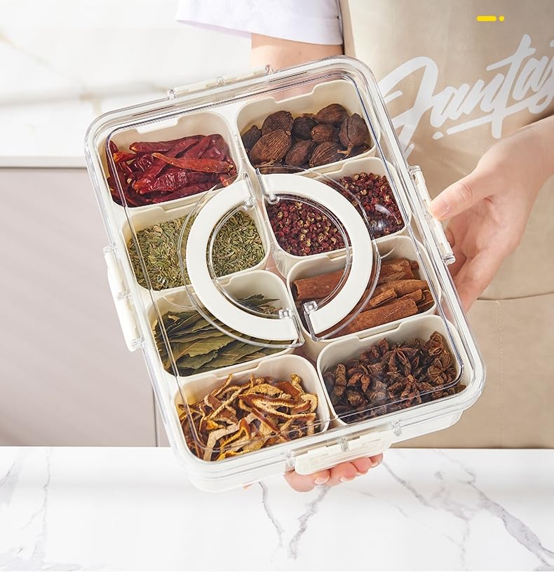 Travel Snack Box, Divided Serving Tray with Lid and Handle, Snackle Box Container, Multi-purpose Food Organizer and Storage Container for Charcuterie Veggie Fruit