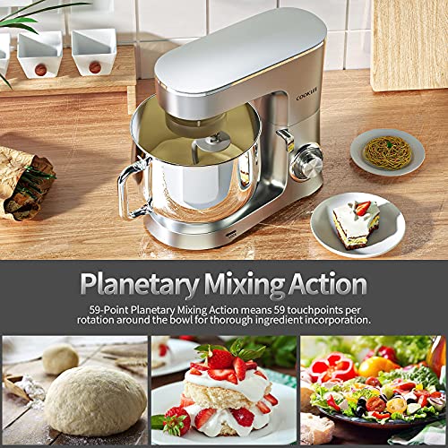 COOKLEE Stand Mixer, 9.5 Qt. 660W 10-Speed Electric Kitchen Mixer with Dishwasher-Safe Dough Hooks, Flat Beaters, Wire Whip & Pouring Shield Attachments for Most Home Cooks, SM-1551, Silver