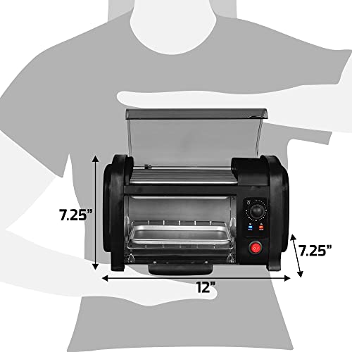 Elite Gourmet Elite Cuisine EHD-051B# Hot Dog Toaster Oven, 30-Min Timer, Stainless Steel Heat Rollers Bake & Crumb Tray, World Series Baseball, 4 Bun Capacity, Black