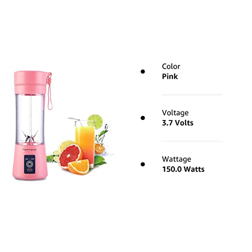 Tianmingwei Portable Blender USB Personal Juicer Cup 6 Blades Rechargeable Fruit Mixing Machine For Baby Travel 380ml[New Version] (Pink)