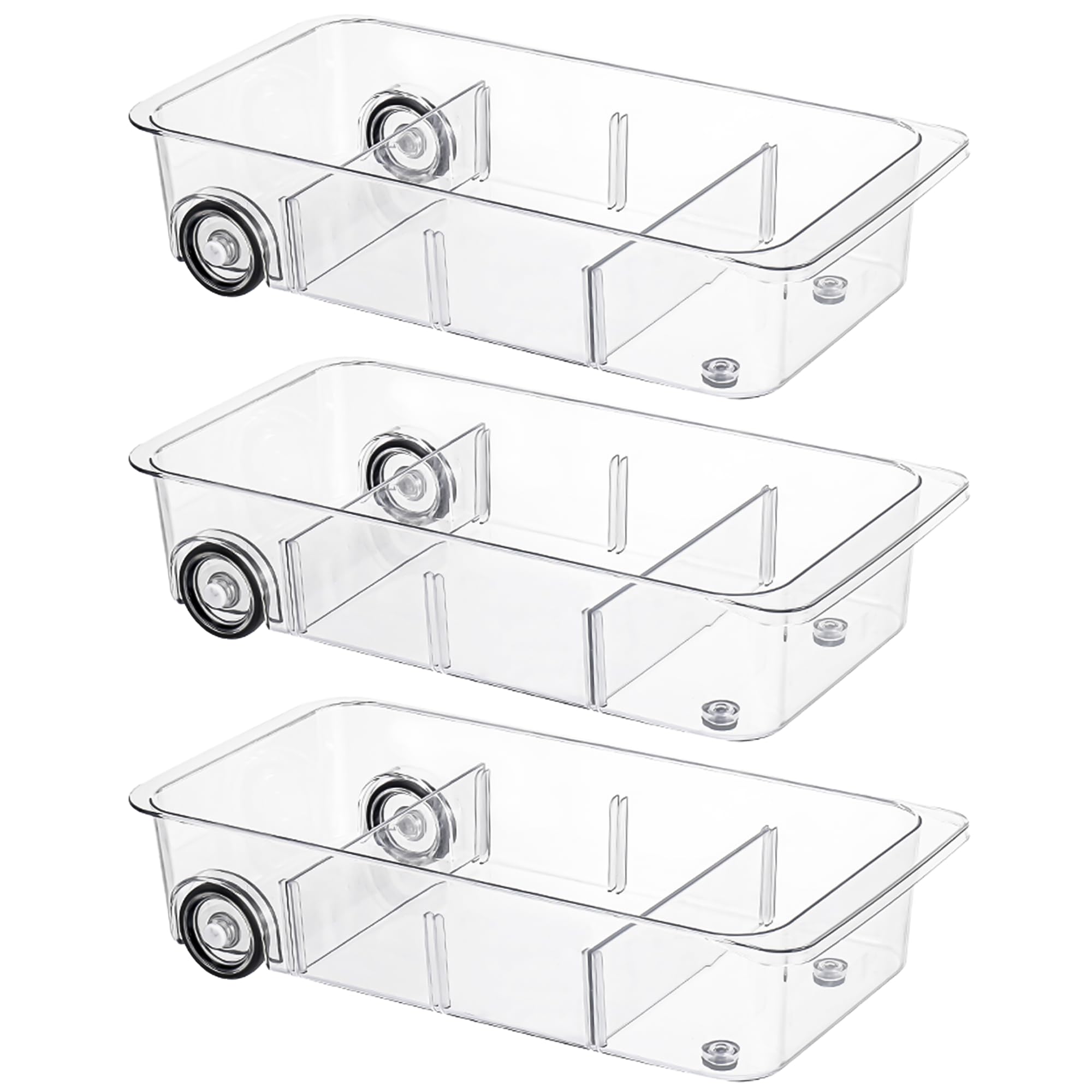 LXLXXL Fridge Organizer Bins With Wheels, 3 Pack Roll Out Refrigerator Organizers And Storage Refrigerator Drawer With Dividers, Upgrade Thick Plastic Pantry Storage Bins, Kitchen Organization