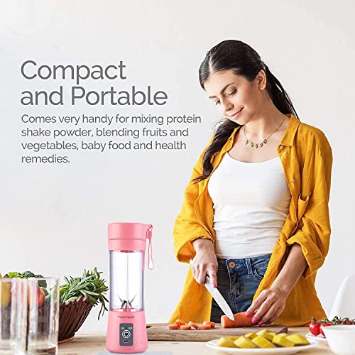 Tianmingwei Portable Blender USB Personal Juicer Cup 6 Blades Rechargeable Fruit Mixing Machine For Baby Travel 380ml[New Version] (Pink)