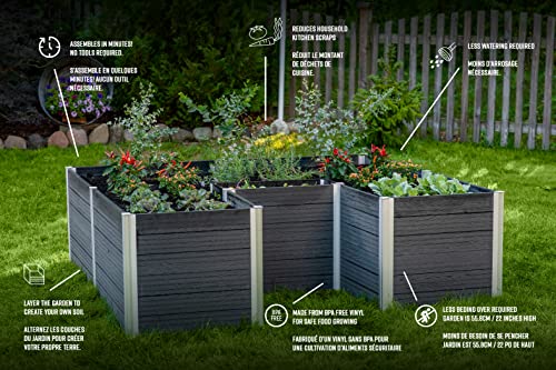 Vita Urbana 6 Foot x 6 Foot Embossed Vinyl Keyhole Garden with Composting Basket, Slate Grey, Gray, Woodgrain, PVC, BPA and Pthalate Free, VT17607