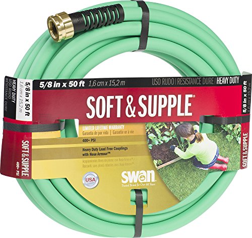 Swan Products SNSS58050 Soft & Supple Easy Coil Water Hose with Crush Proof Couplings 50' x 5/8", Green